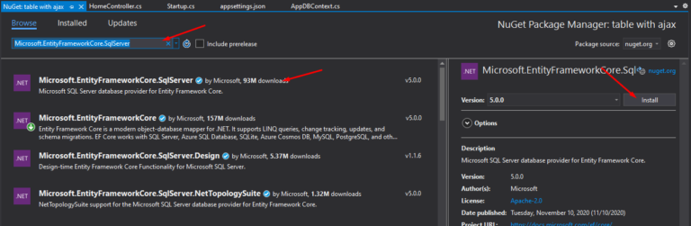 How to install Entity Framework Core