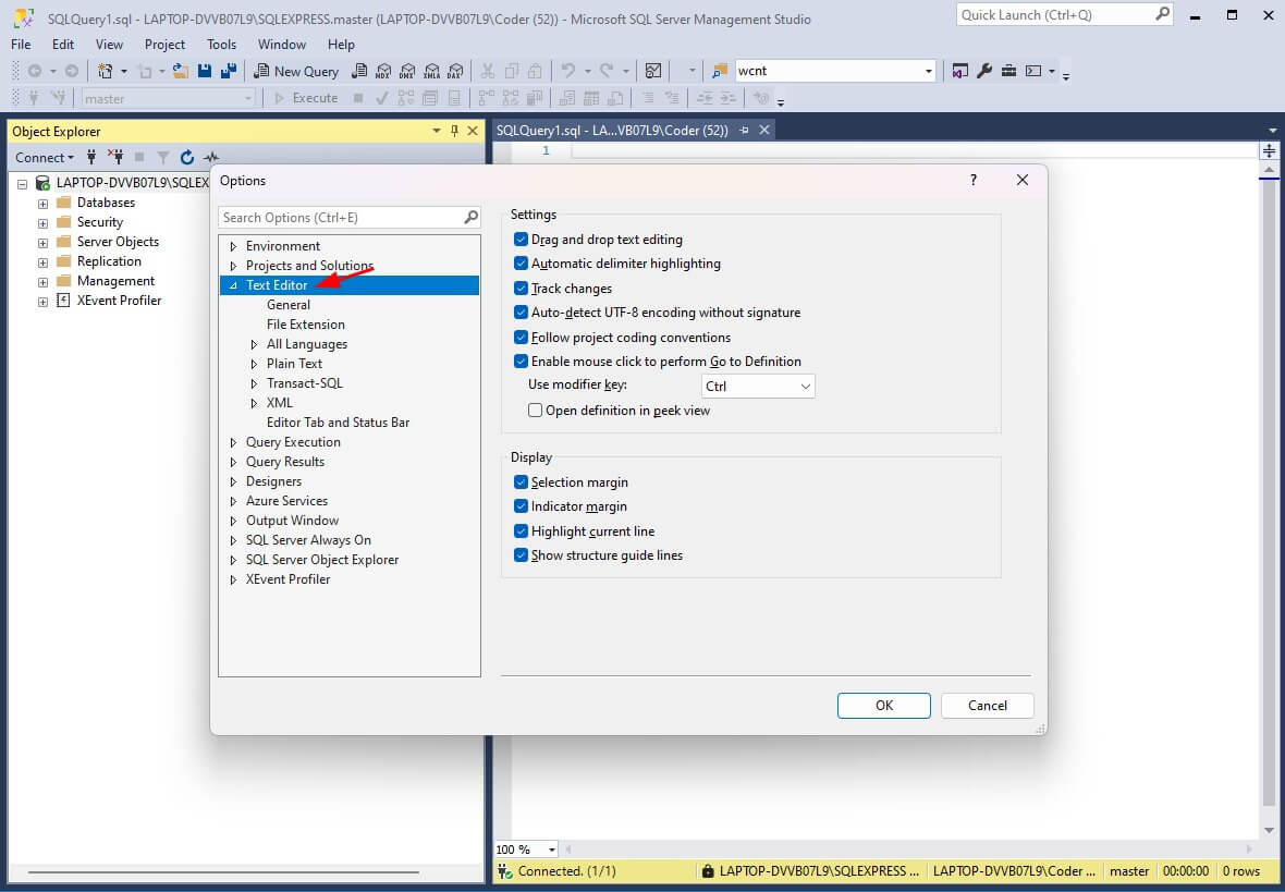 How to Enable Line Numbers in SQL Server Management Studio