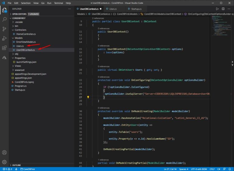 Create a model from an existing database in EF Core