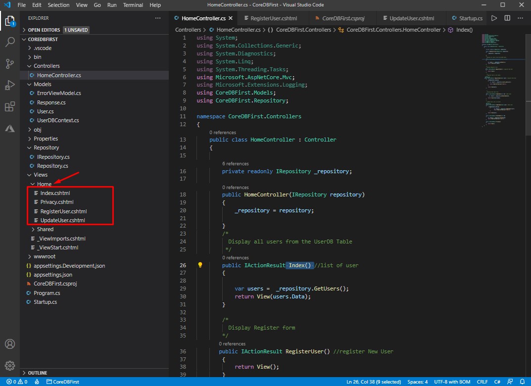 Create a model from an existing database in EF Core